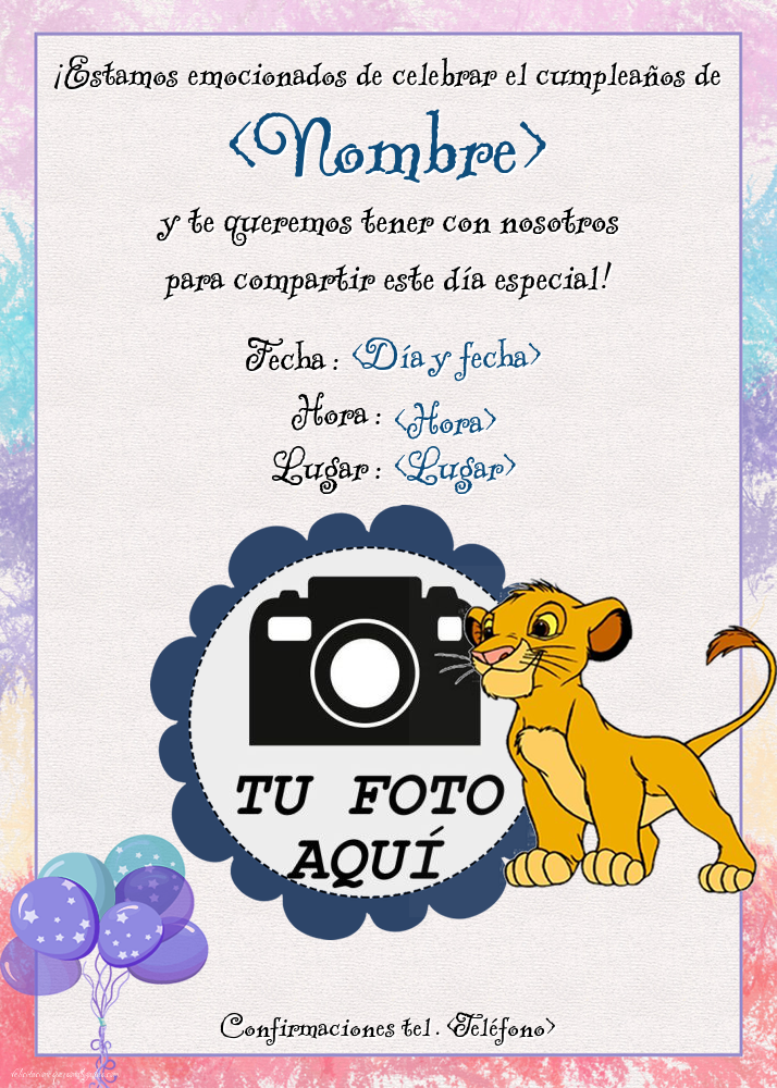 Tarjetas de invitación de Rey león con foto de niño | Personalizar ...