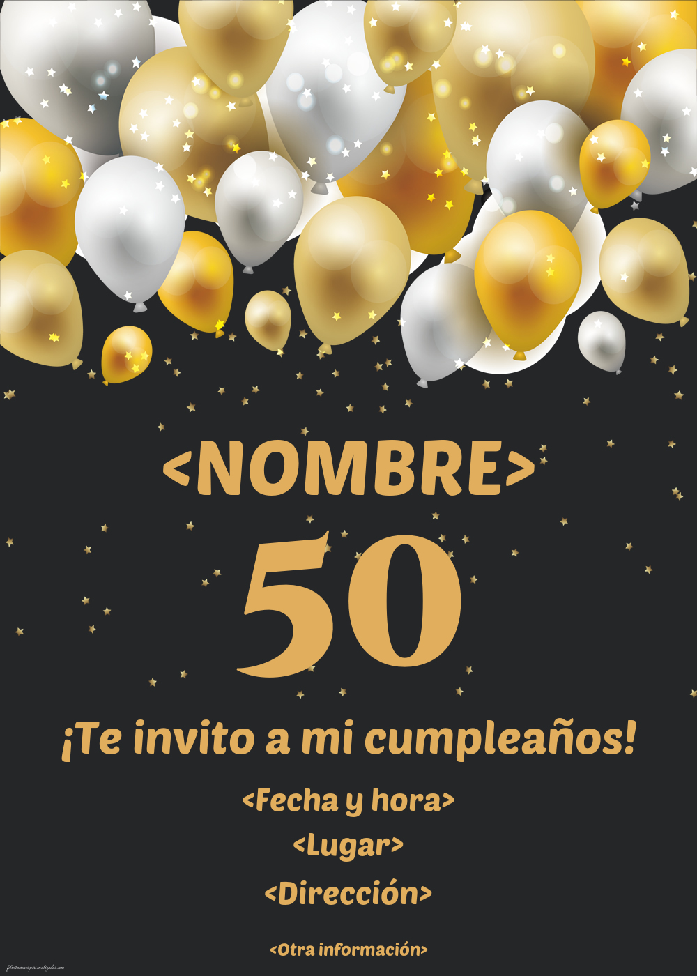 Invitaciones 50 años modelo Gold Party | Personalizar invitaciones de ...