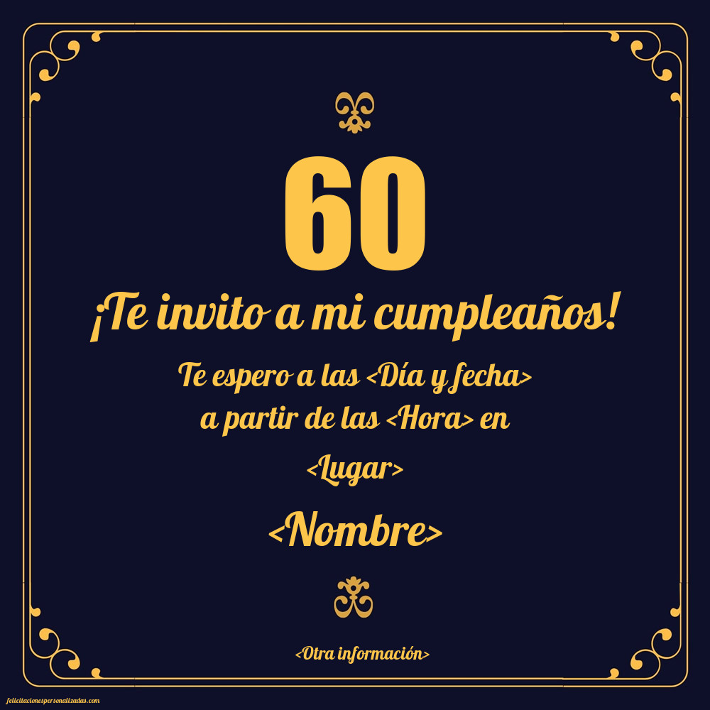 Invitación a los 60 años modelo clásico | Personalizar invitaciones de cumpleaños