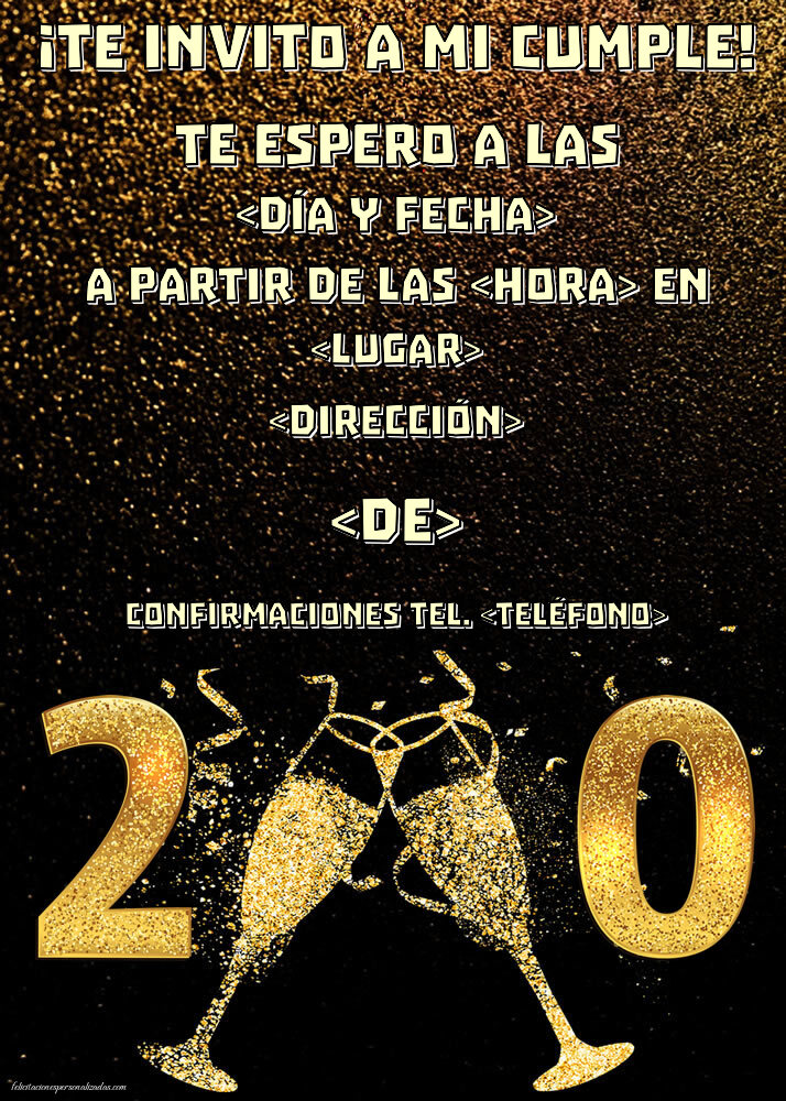 Invitación 20 cumpleaños modelo con champán para hombre | Personalizar ...
