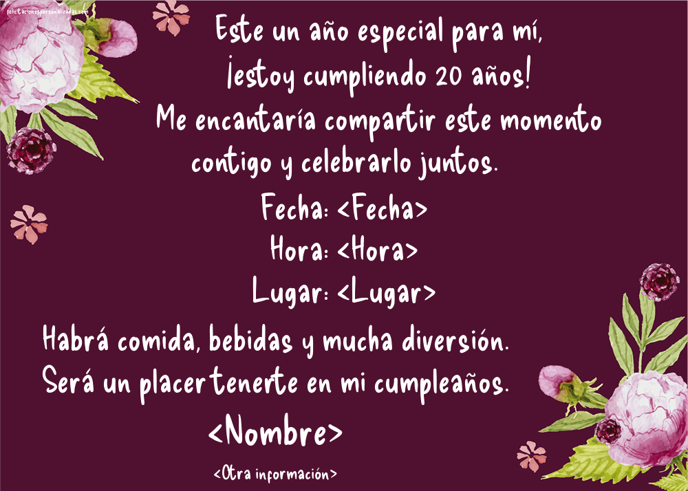 Invitación para mujeres: ¡Ven a celebrar mi 20 años cumpleaños ...