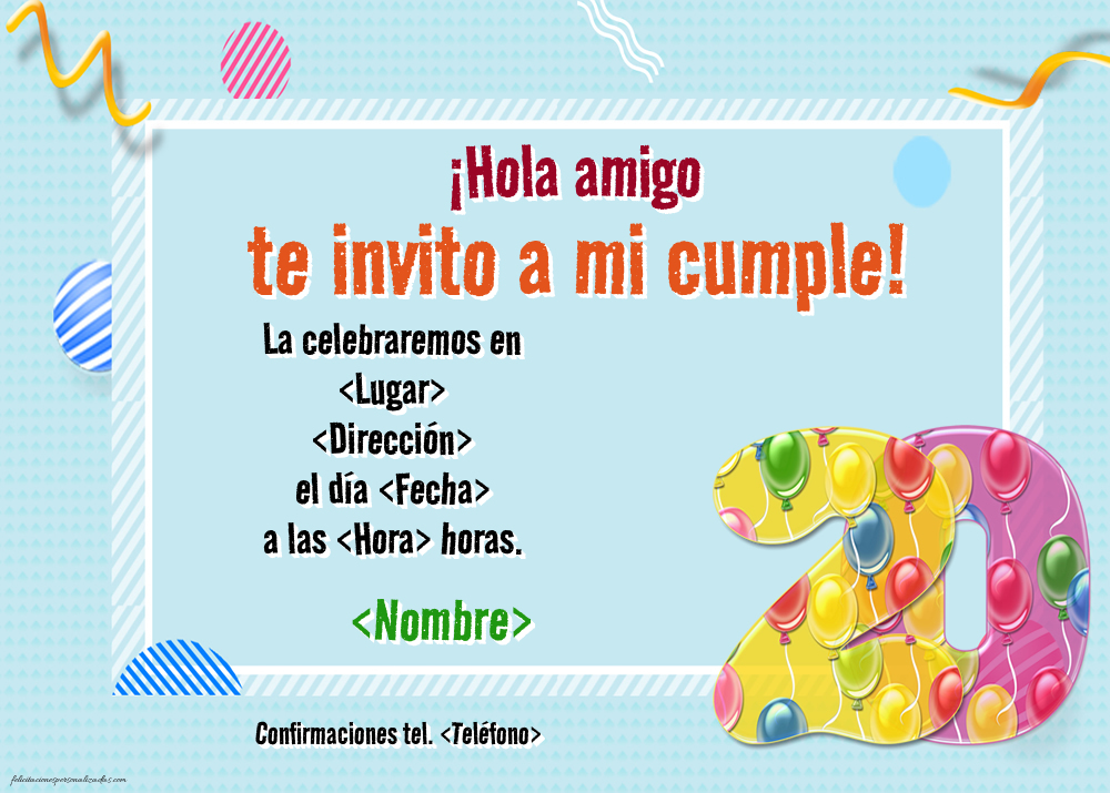¡Hola amigo te invito a mi cumple! - Invitación editable online para 20 ...