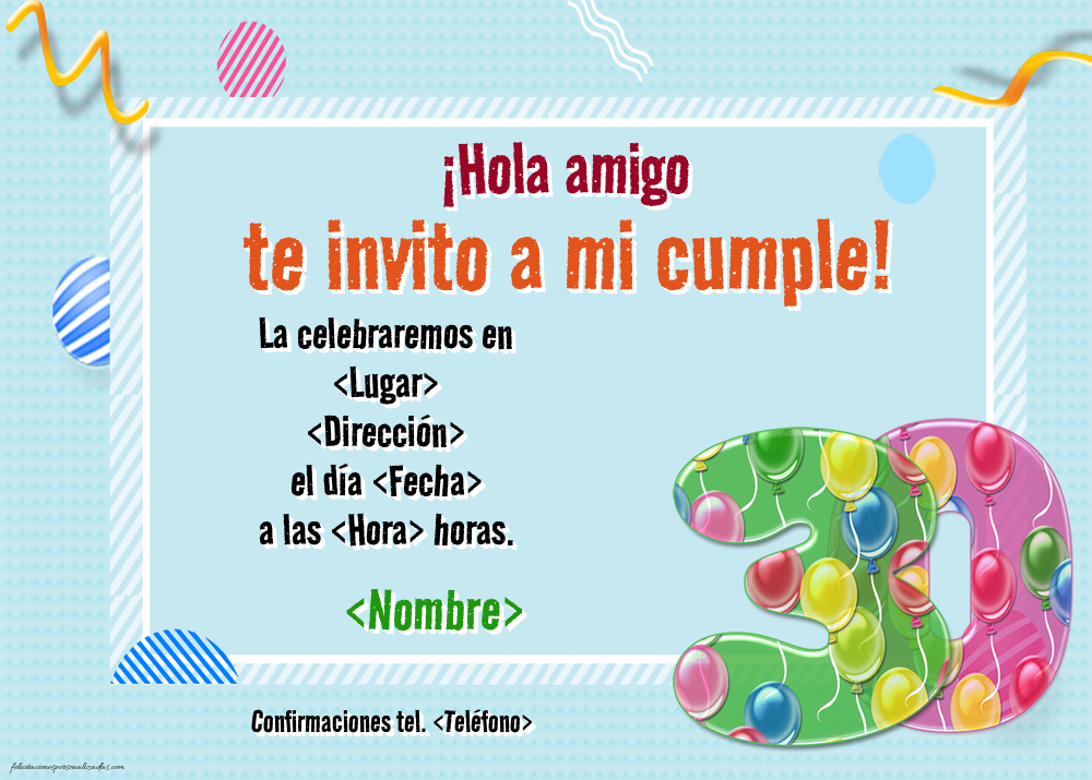 ¡Hola amigo te invito a mi cumple! - Invitación editable online para 30 ...