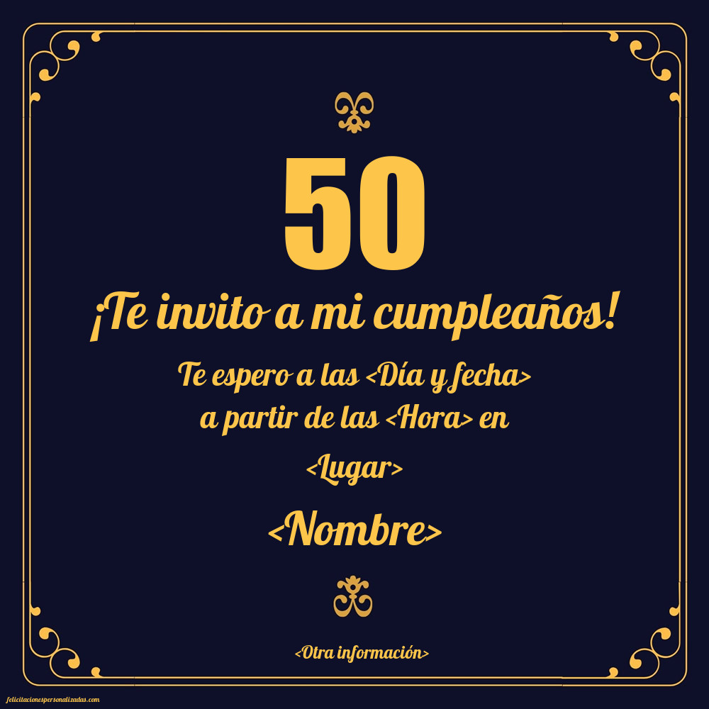 Invitación a los 50 años modelo clásico | Personalizar invitaciones de ...