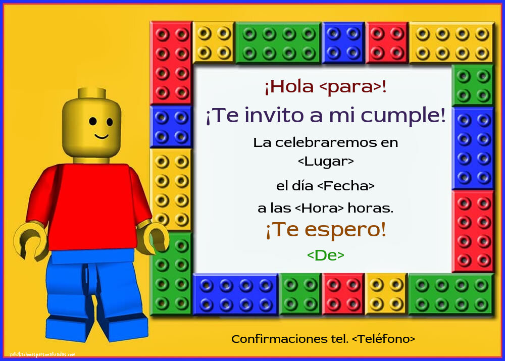 Invitación Lego | Personalizar invitaciones de cumpleaños para niños