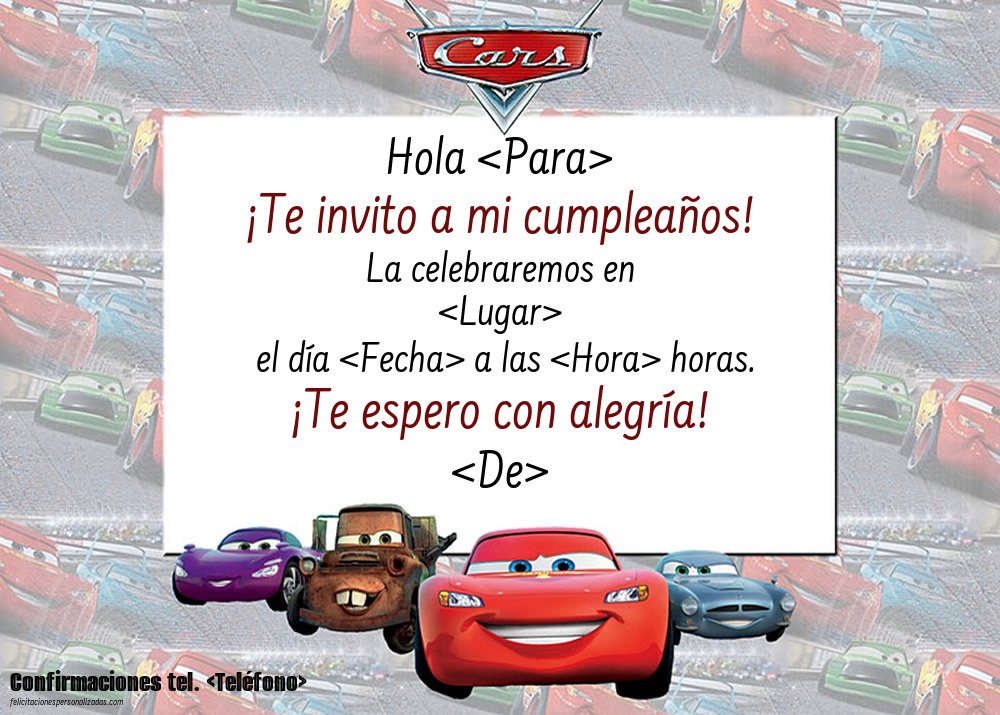 Plantilla de invitación con Cars | Personalizar invitaciones de ...