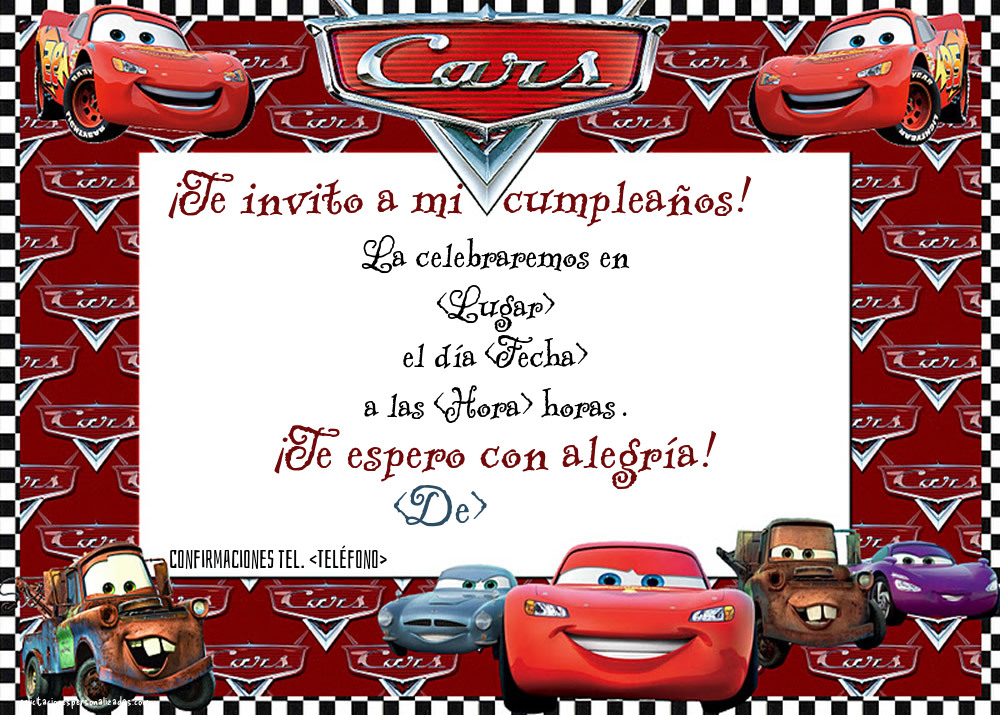 Tarjetas de invitación de Cars | Personalizar invitaciones de ...