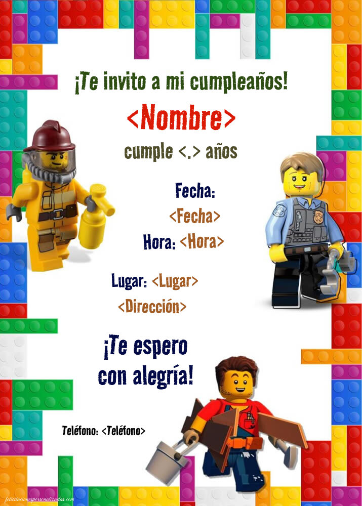 Invitación a una fiesta con Lego | Personalizar invitaciones de ...