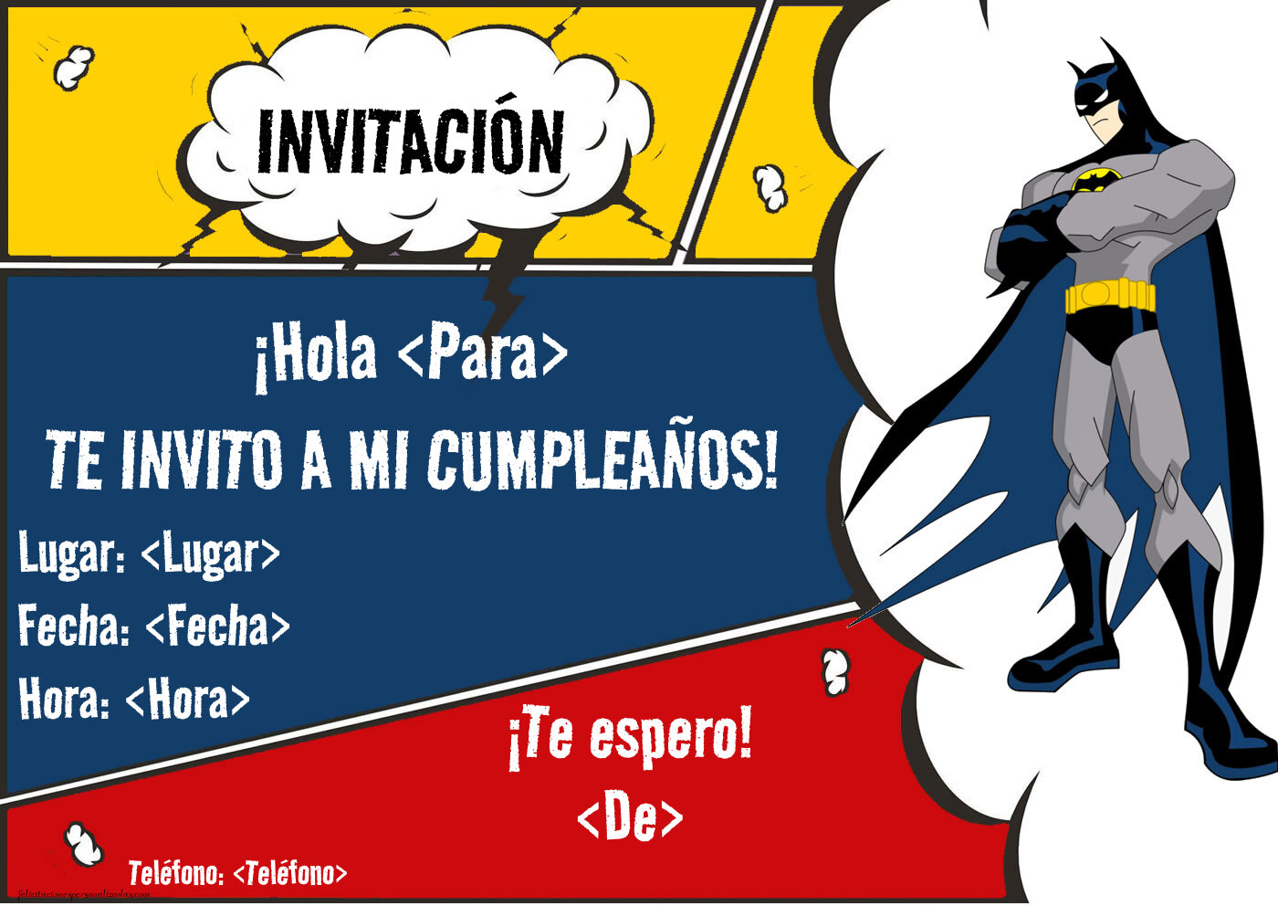 Invitacion de Batman | Personalizar invitaciones de cumpleaños para niños