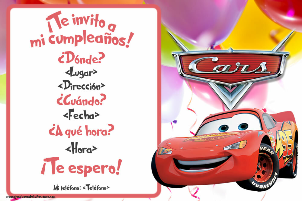 Invitación Rayo McQueen de Cars | Personalizar invitaciones de ...