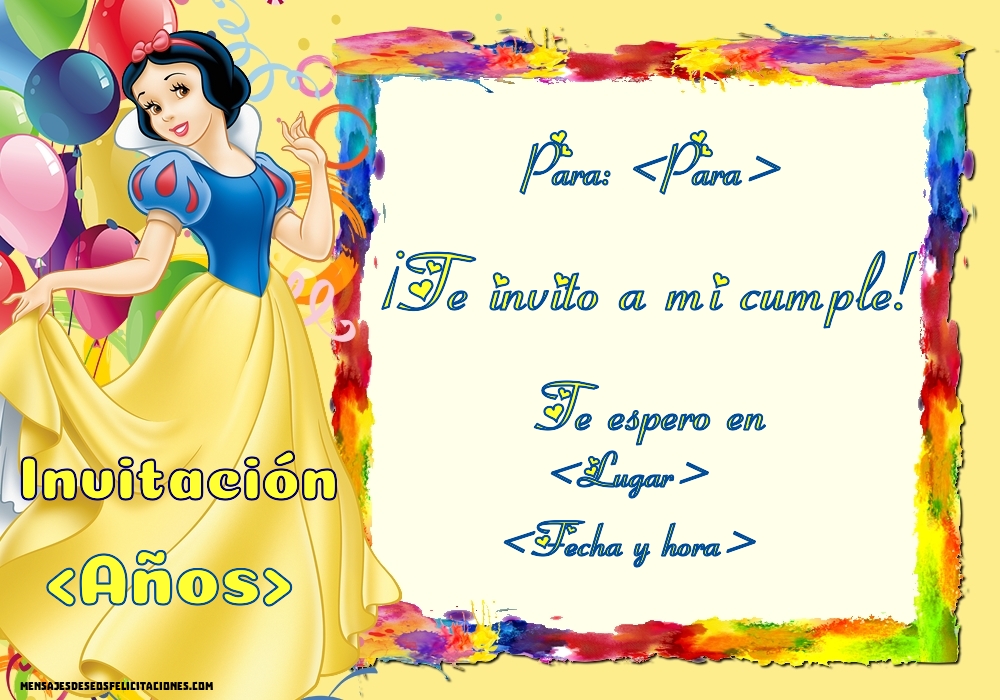 Crea invitaciones personalizadas de cumpleaños para niños: Blancanieves