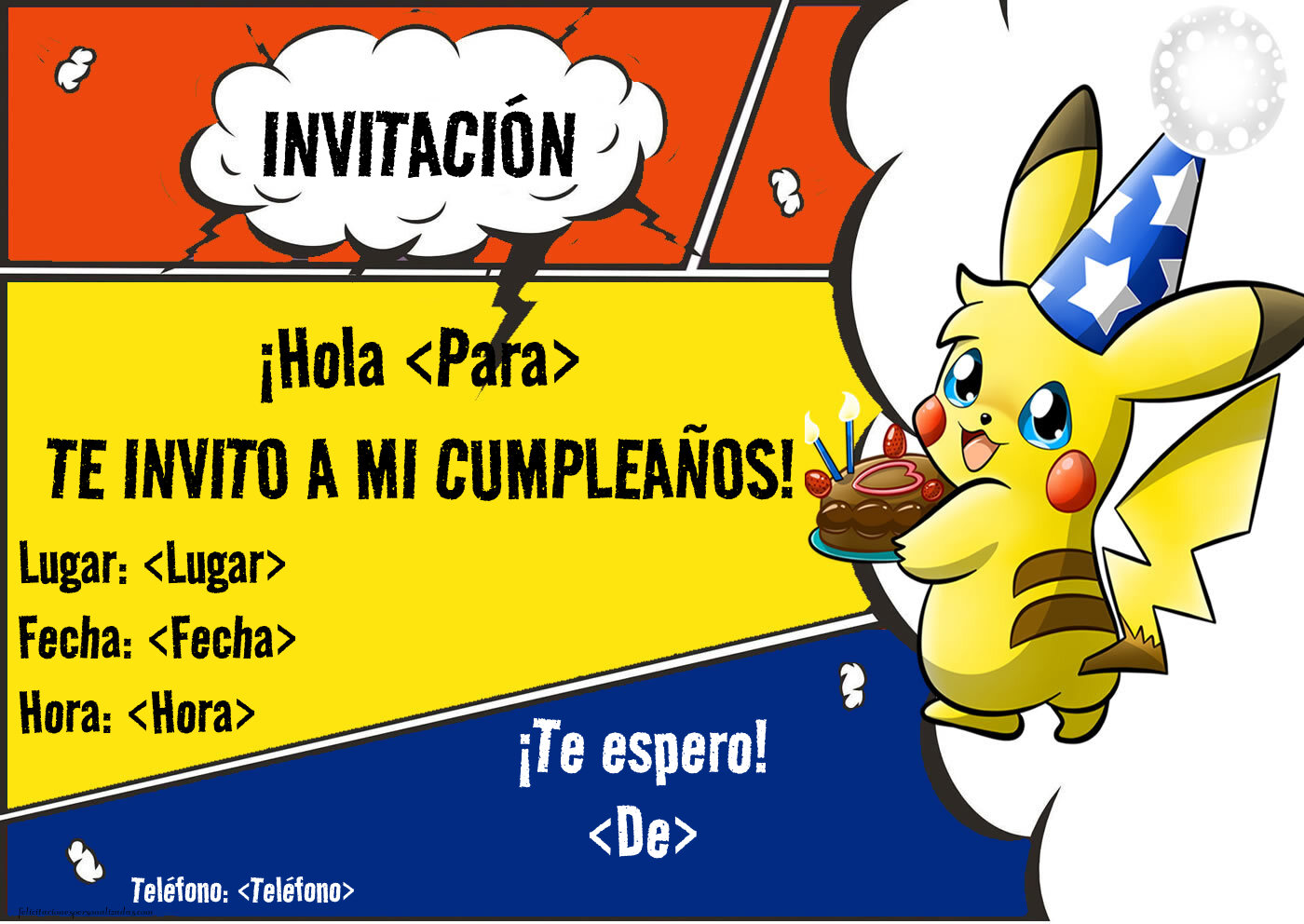 Invitacion de pokemon | Personalizar invitaciones de cumpleaños para niños