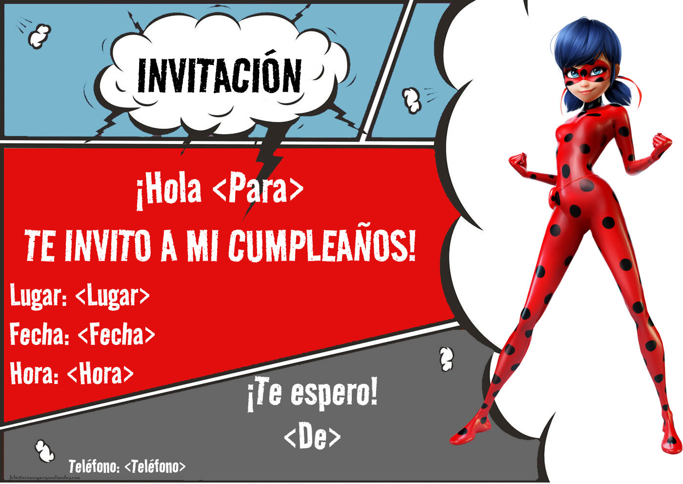 Invitacion de Miraculous Ladybug | Personalizar invitaciones de ...