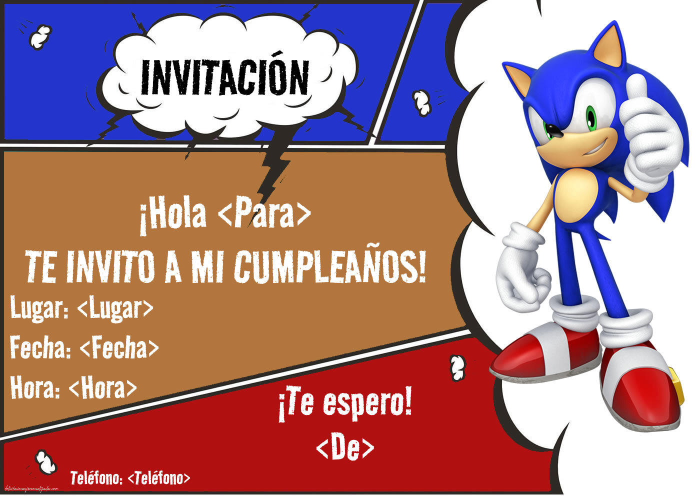 Invitacion de Sonic | Personalizar invitaciones de cumpleaños para niños