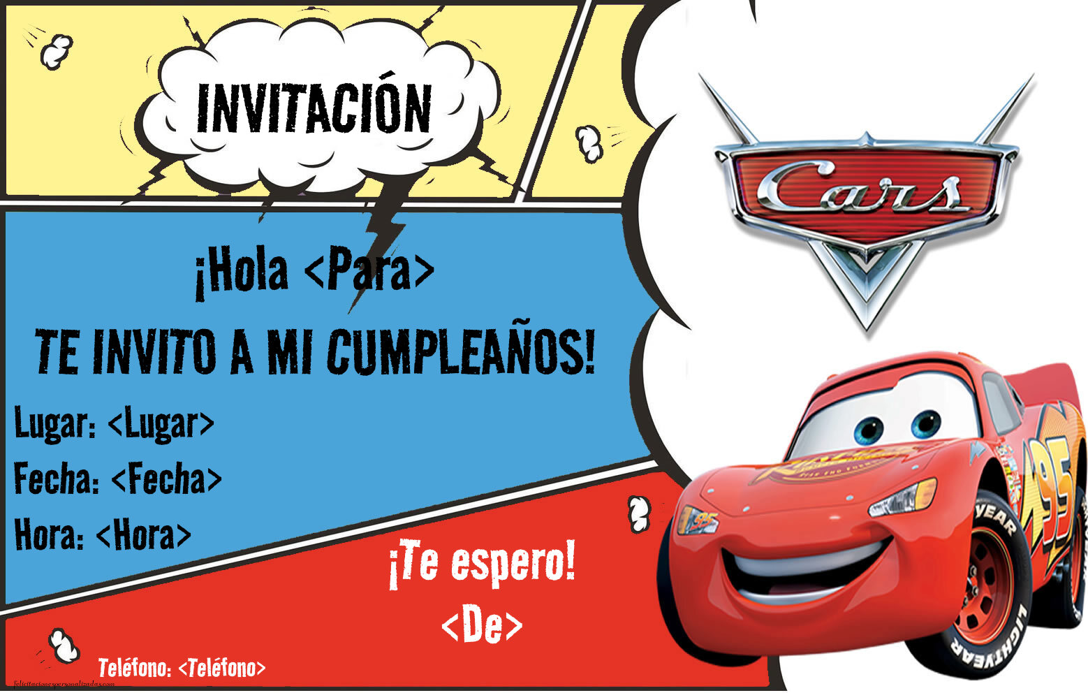 Invitacion de cars | Personalizar invitaciones de cumpleaños para niños