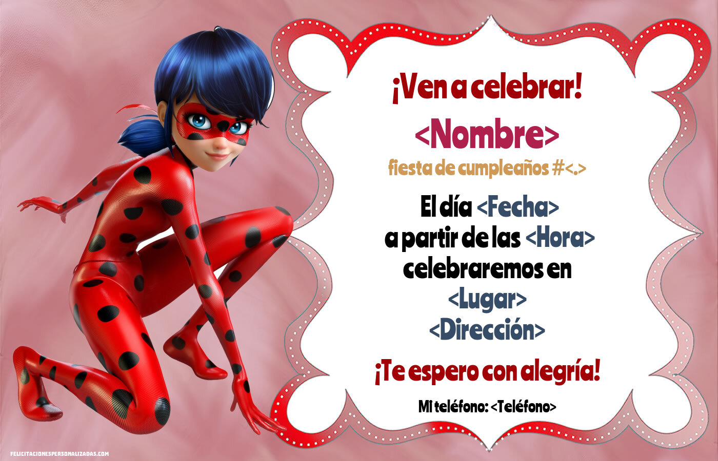 Invitación a los amantes de Miraculous Ladybug | Personalizar ...