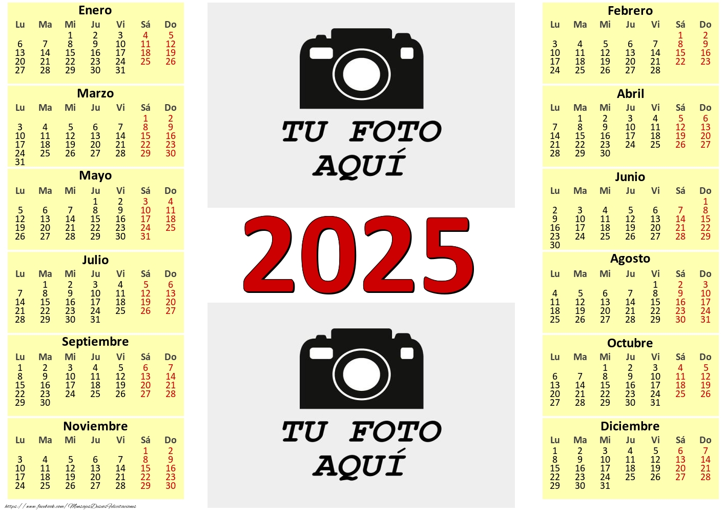 Calendario 2025 con dos fotos - Modelo 0012 | Calendarios Personalizados